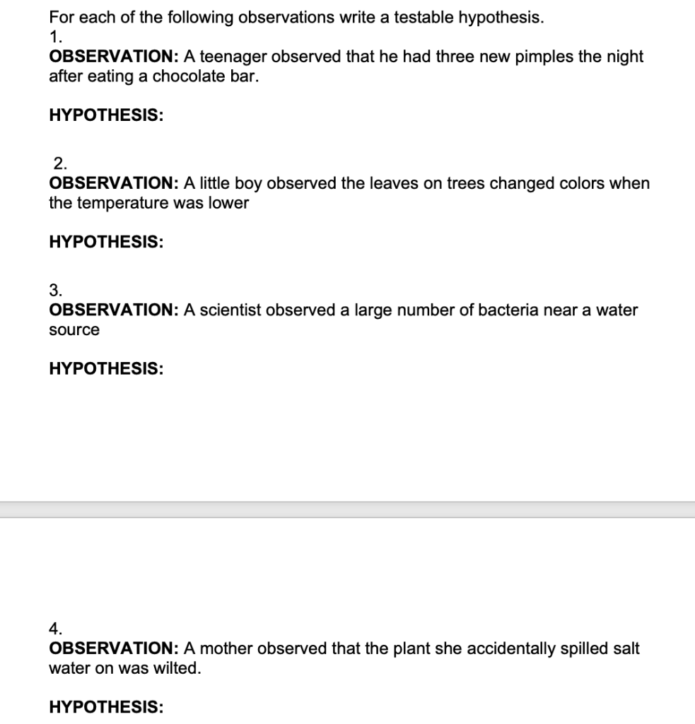 Solved For each of the following observations write a | Chegg.com