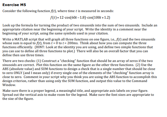 Solved Exercise M5 Consider the following function f(t), | Chegg.com