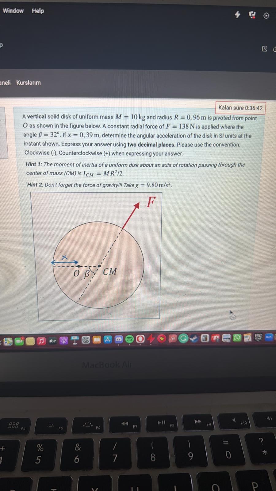 Solved A vertical solid disk of uniform mass M=10kg ﻿and | Chegg.com