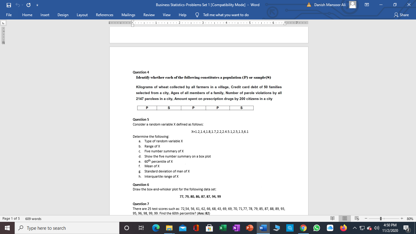 Solved Business Statistics-Problems Set 1 [Compatibility | Chegg.com