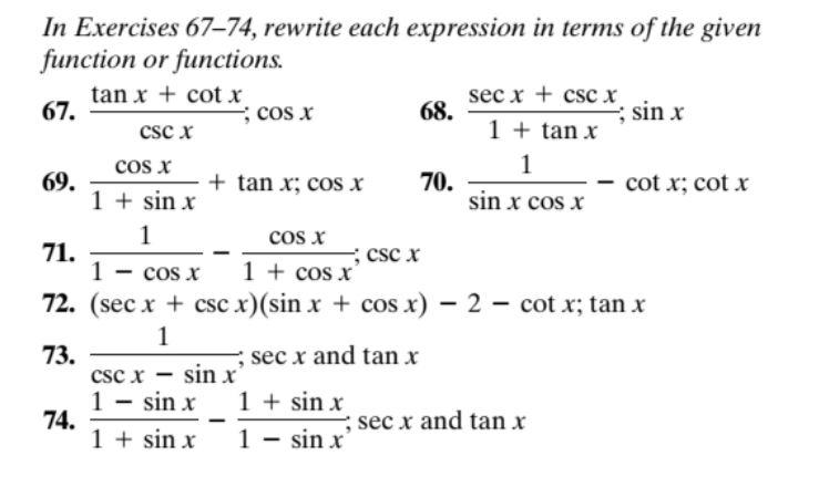 Solved In Exercises 67-74, rewrite each expression in terms | Chegg.com
