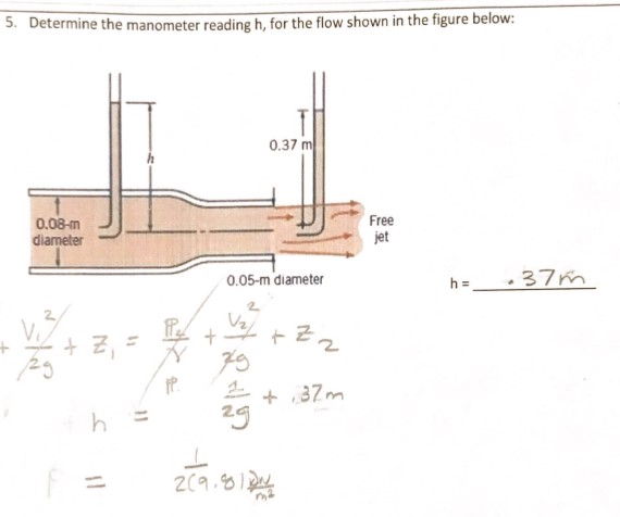Solved 5. Determine the manometer reading h, for the flow | Chegg.com