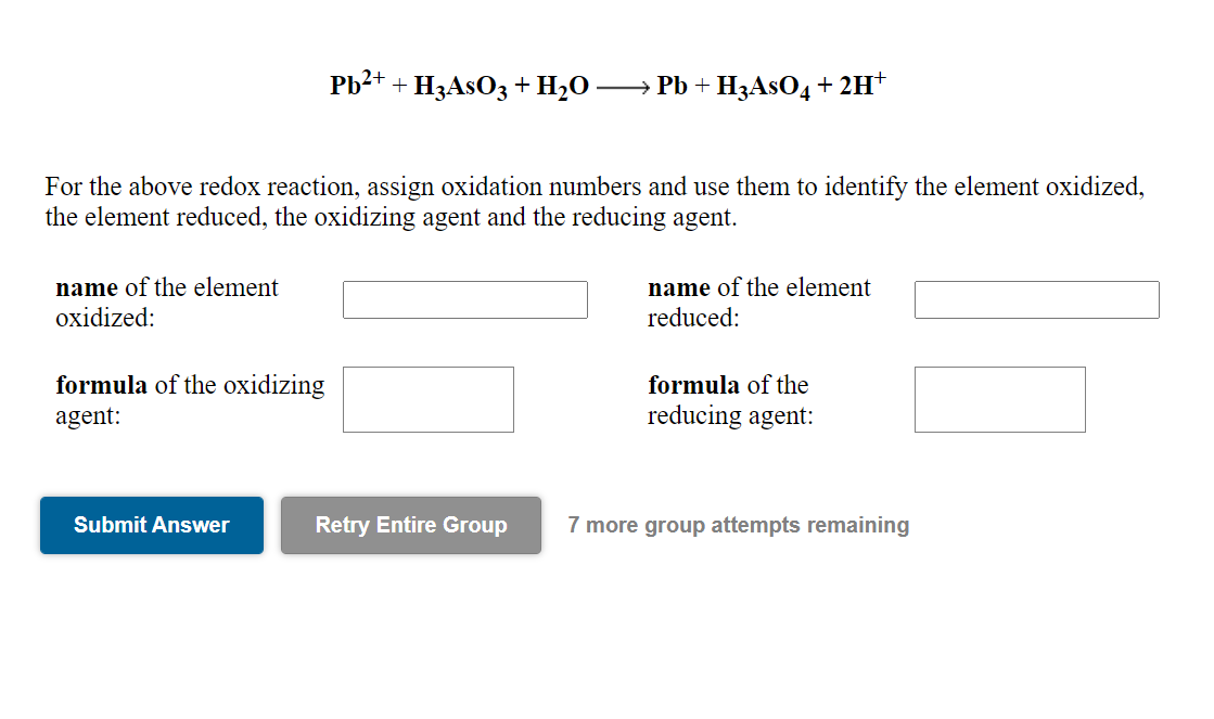 Solved Pb2+ + H3AsO3 + H20 - → Pb + H3AsO4 + 2H+ For the | Chegg.com