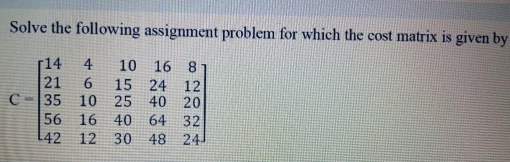 Solved Solve the following assignment problem for which the | Chegg.com