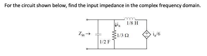 Solved For the circuit shown below, find the input impedance | Chegg.com