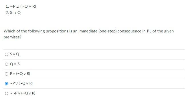1. A⊃(B⊃C) 2. ∼C∨(D⋅E) 3. ∼(D∨F) Which of the | Chegg.com
