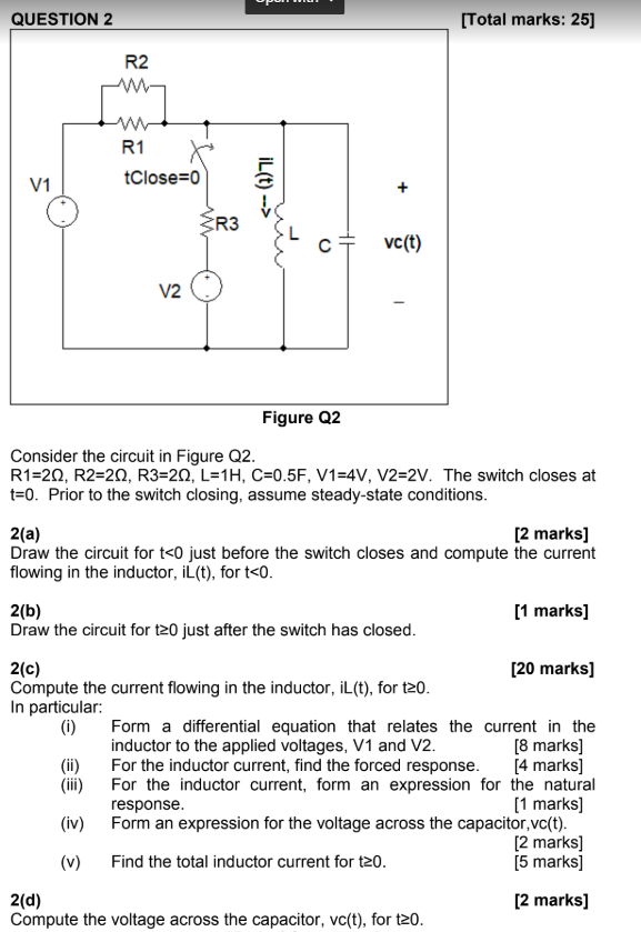 Solved QUESTION 2 [Total marks: 25] R2 R1X tClose=0 3R3 Pc+ | Chegg.com