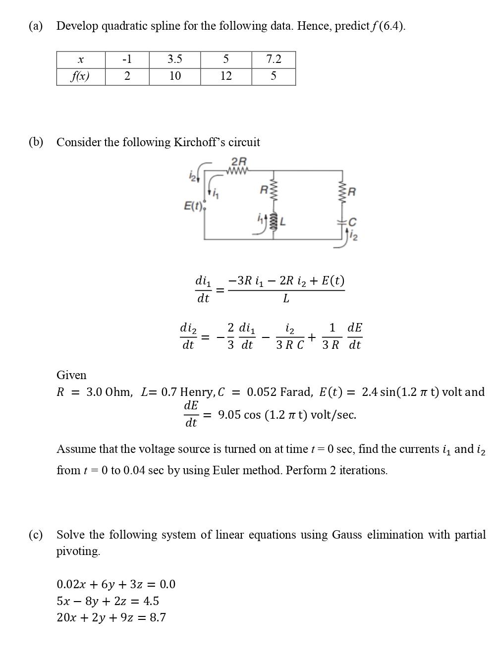 Solved (a) Develop quadratic spline for the following data. | Chegg.com