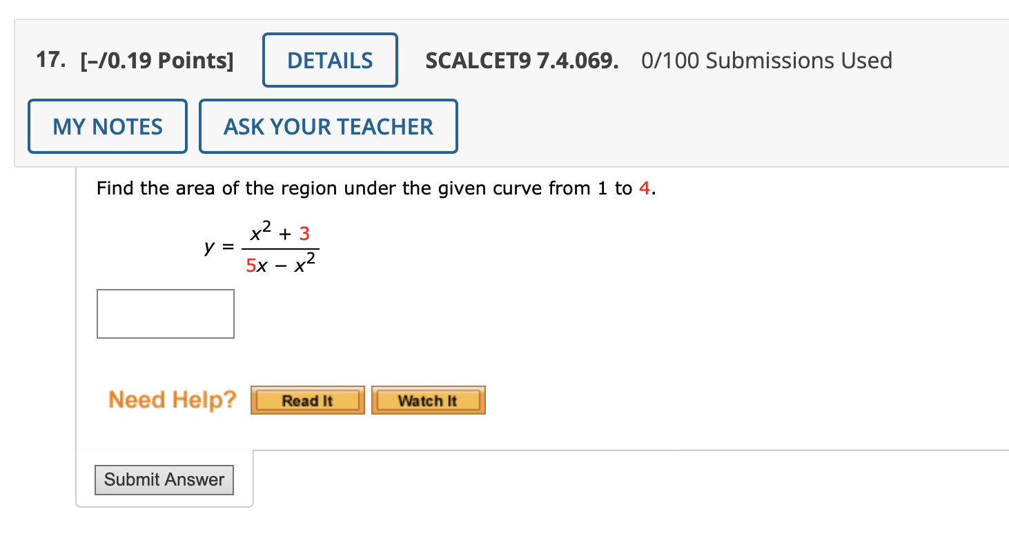 Solved -/0.19 Points] SCALCET9 7.4.069. O/100 Submissions | Chegg.com