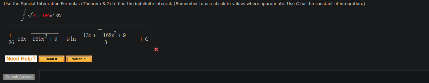 Solved Use the Special Integration Formulas (Theorem 8.2) to | Chegg.com