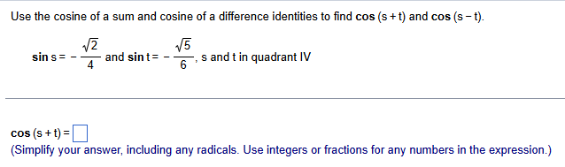 Solved Use the cosine of ﻿a sum and cosine of ﻿a difference | Chegg.com