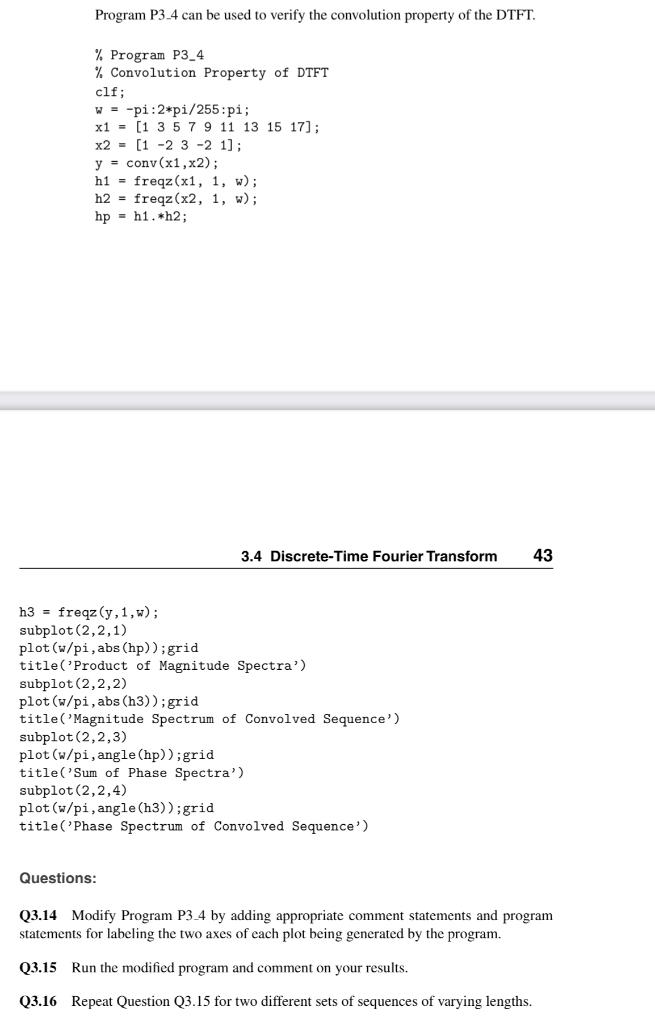 Solved % Program P3_4 % Convolution Property of DTFT clf; w | Chegg.com