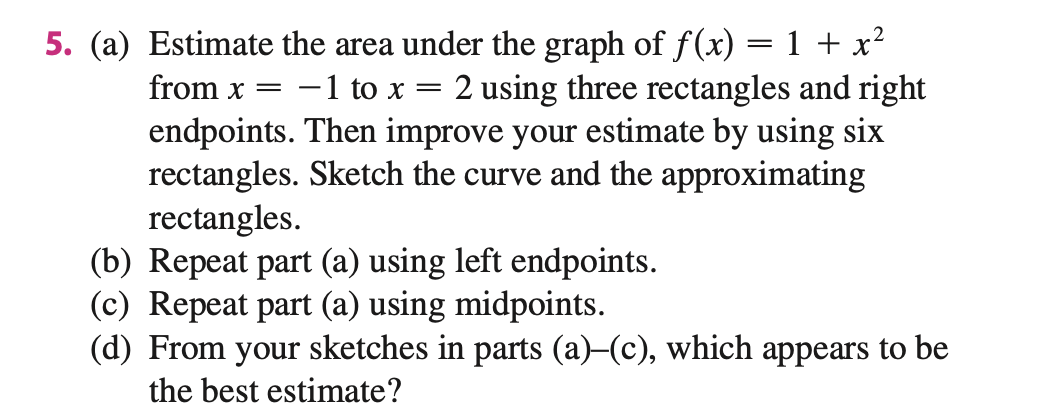 Solved 5. (a) Estimate the area under the graph of f(x)=1+x2 | Chegg.com
