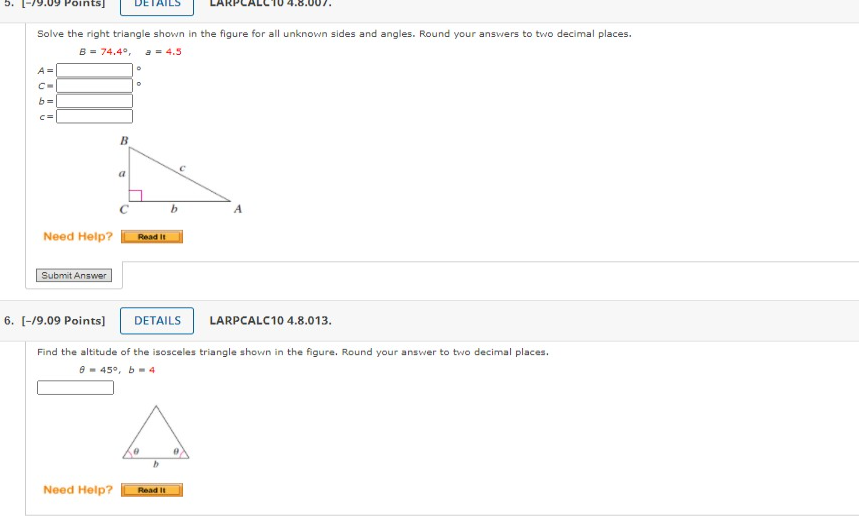 Solved 5. Solve the right triangle shown in the figure for | Chegg.com