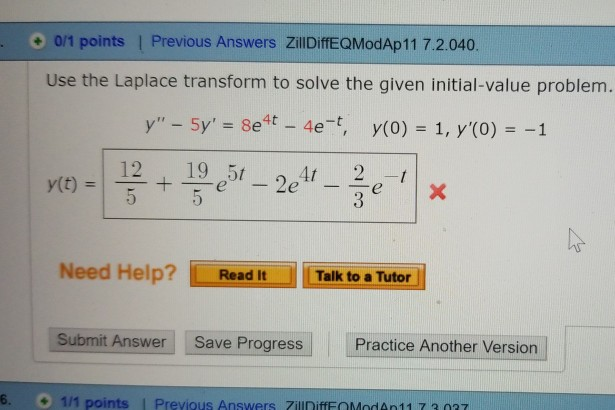 Solved o 0/1 points | Previous Answers ZillDiffEQModAp11 | Chegg.com