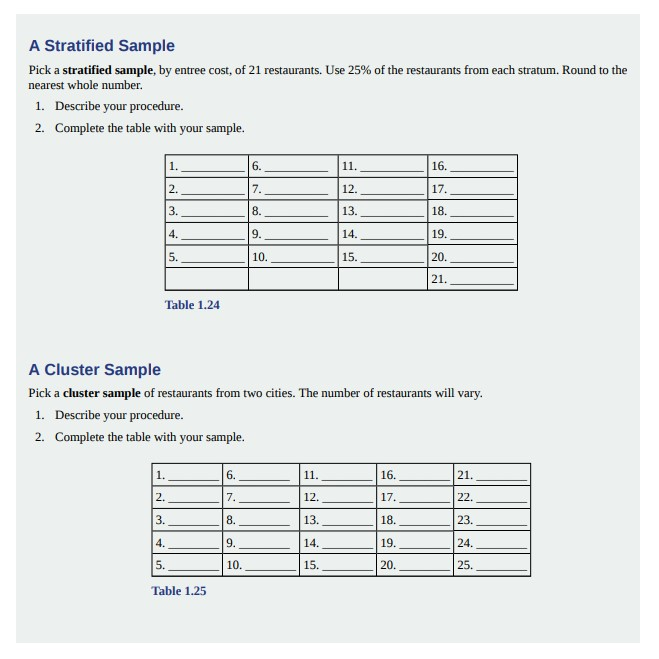 Solved 1.2 Sampling Experiment Class Time: Names: Student | Chegg.com