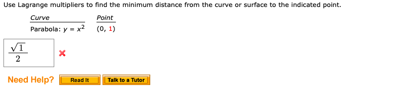 Solved Use Lagrange multipliers to find the minimum distance | Chegg.com