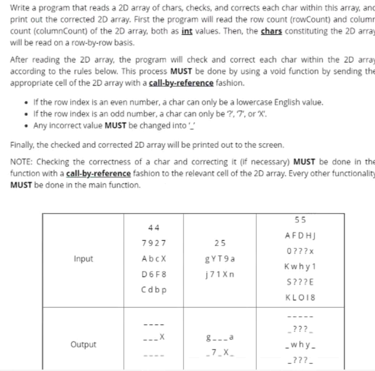 Solved Write A Program That Reads A 2d Array Of Chars 