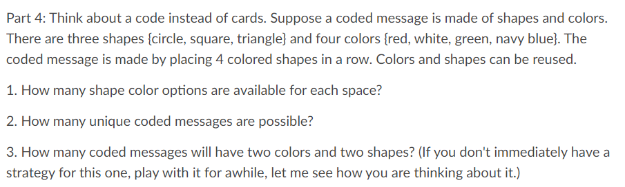 Solved Part 4: Think about a code instead of cards. Suppose | Chegg.com