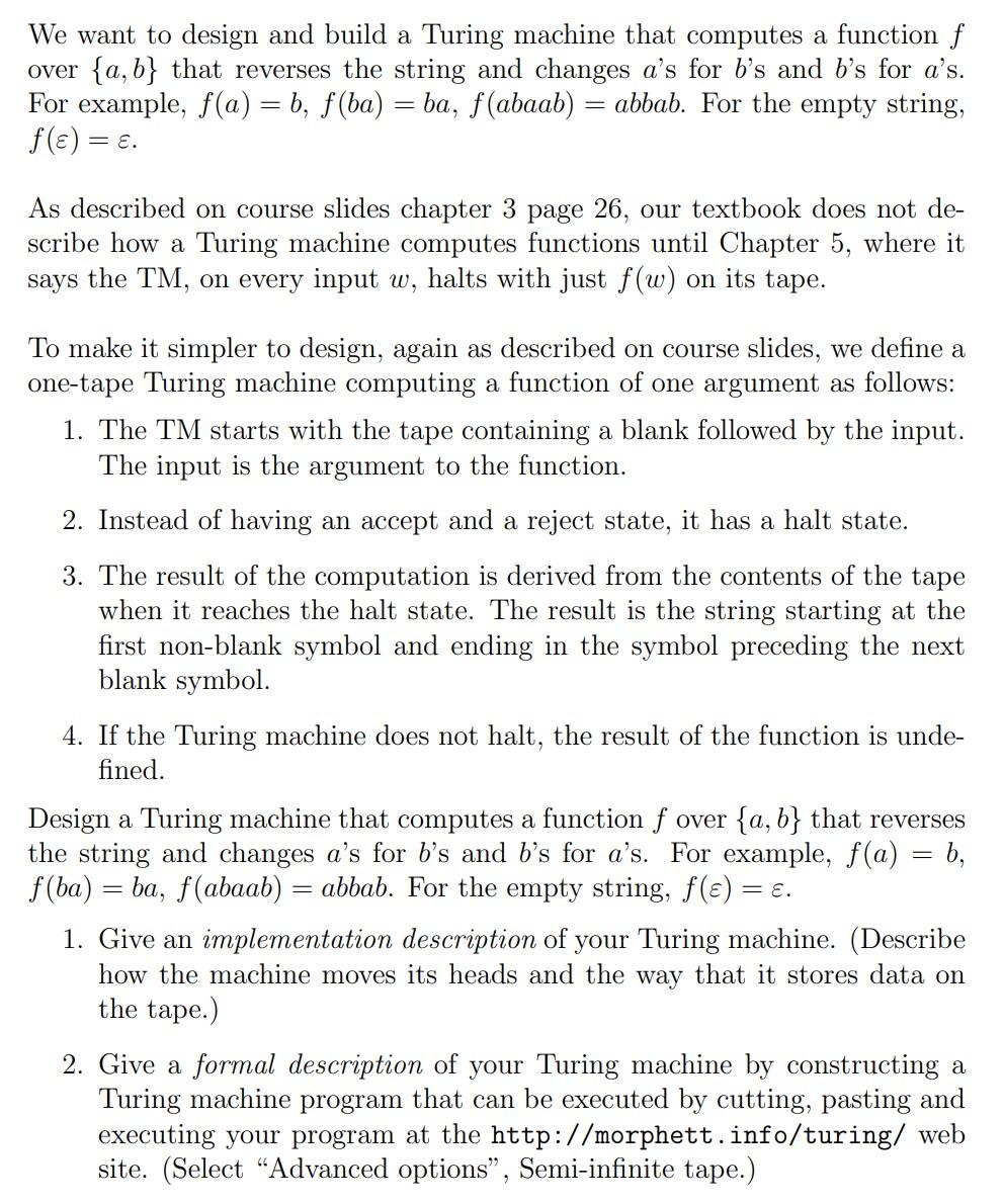 Solved We want to design and build a Turing machine that | Chegg.com