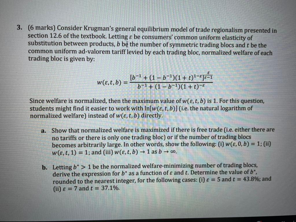 Solved 3. (6 marks) Consider Krugman's general equilibrium | Chegg.com