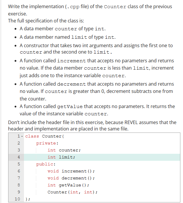 Solved Write The Implementation Cpp File Of The Counter