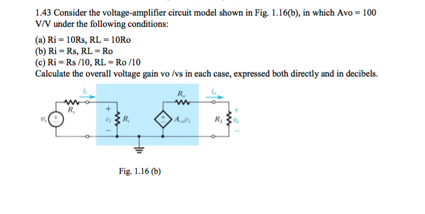 Solved 1.43 Consider the voltage-amplifier circuit model | Chegg.com