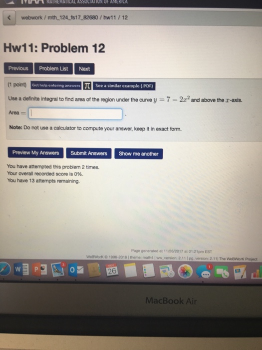 Solved webwork/mth 124 s17 82680/hw11/12 Hw11: Problem 12 | Chegg.com