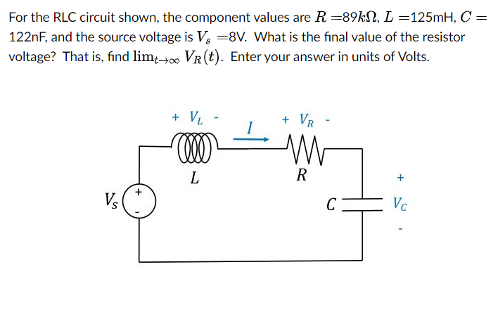 Solved For the RLC circuit shown, the component values are R | Chegg.com