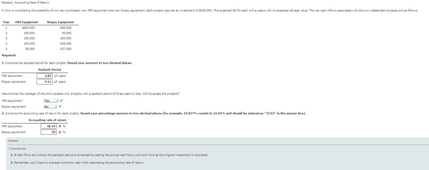 Solved 1. Compute the payback period for each project. Round | Chegg.com
