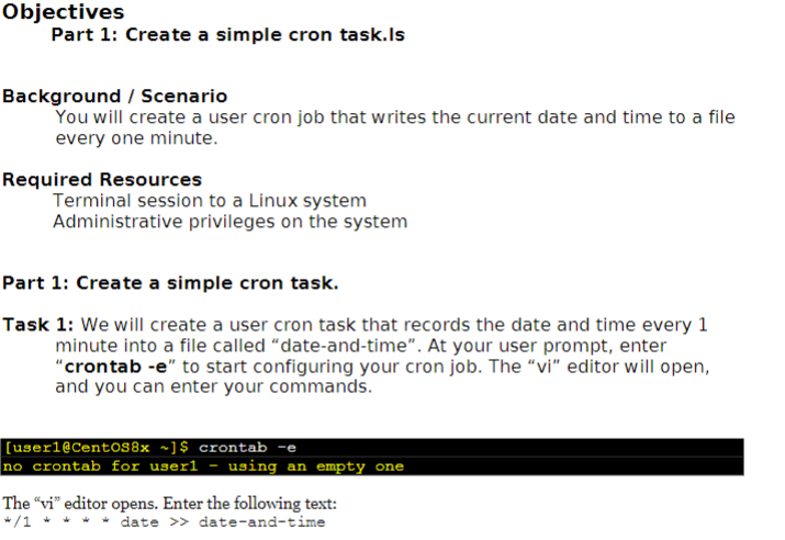 Solved Background / Scenario You will create a user cron job | Chegg.com