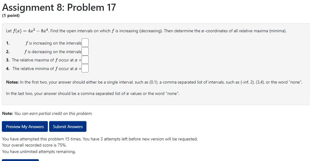 Solved Assignment 8: Problem 17 (1 point) Let f(x)=4x2−8x4. | Chegg.com