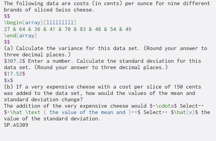 Solved The following data are costs (in cents) per ounce for | Chegg.com