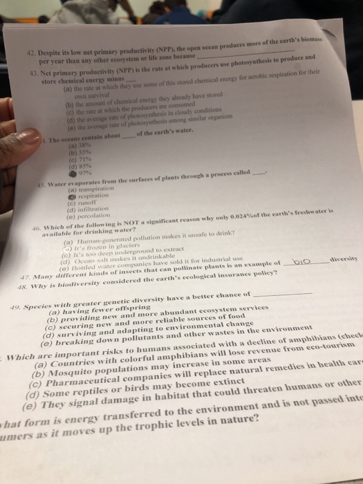 Solved 42. Despite its low net primary productivity (NPP), | Chegg.com