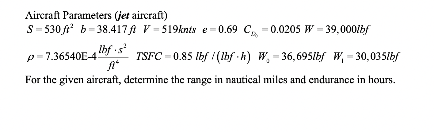 Solved Aircraft Parameters (jet | Chegg.com