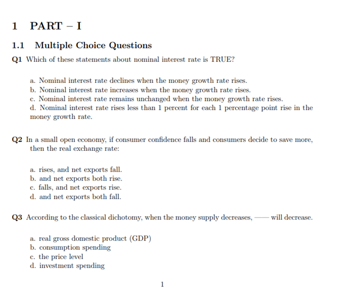 Solved 1.1 Multiple Choice Questions Q1 Which of these | Chegg.com