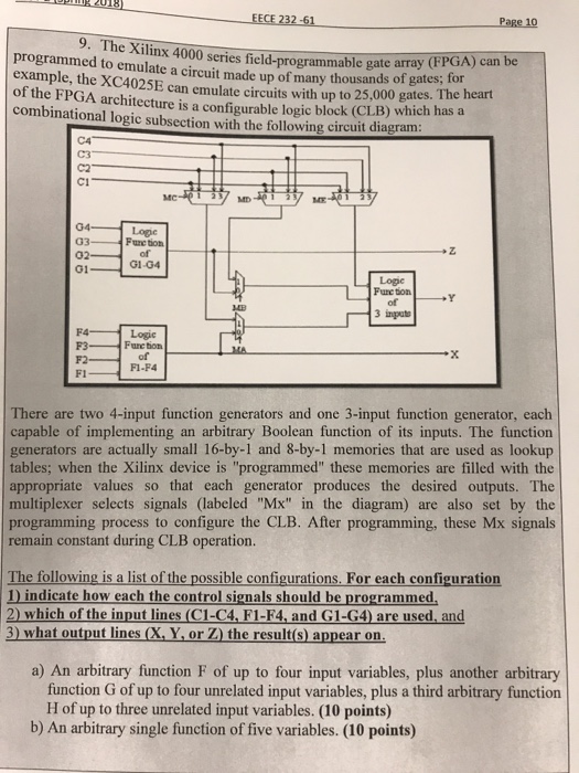 Solved EECE 232-61 Page 10 9. The Xilinx 4000 programmed to | Chegg.com