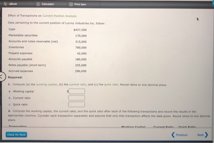 Solved eBook Calculator Print Item Effect of Transactions on | Chegg.com