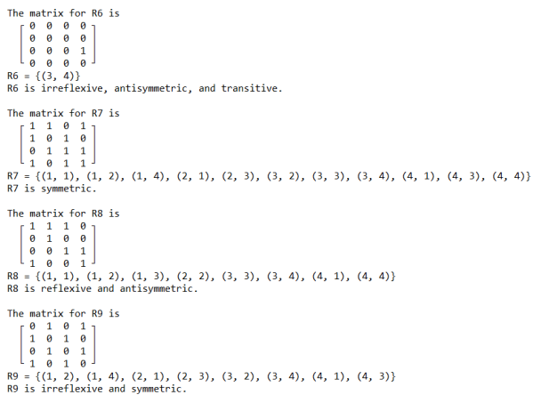 Using matrices to represent relations on the set | Chegg.com