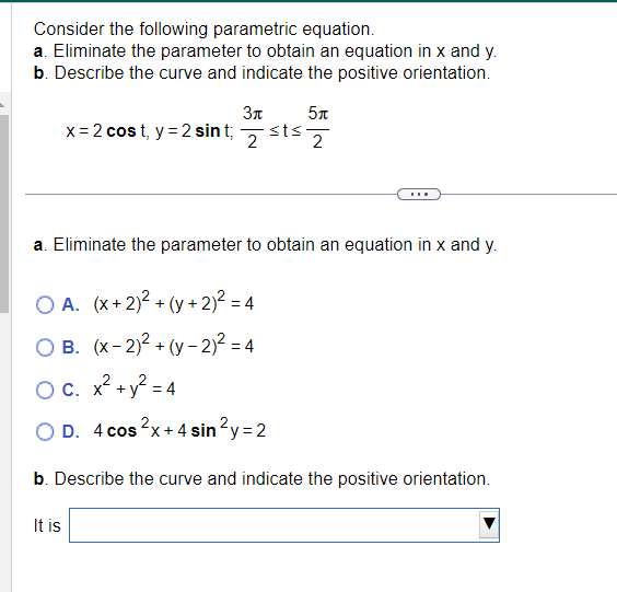 Solved Consider The Following Parametric Equation A