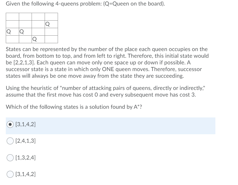 Solved Given the following 4-queens problem: (Q=Queen on the | Chegg.com