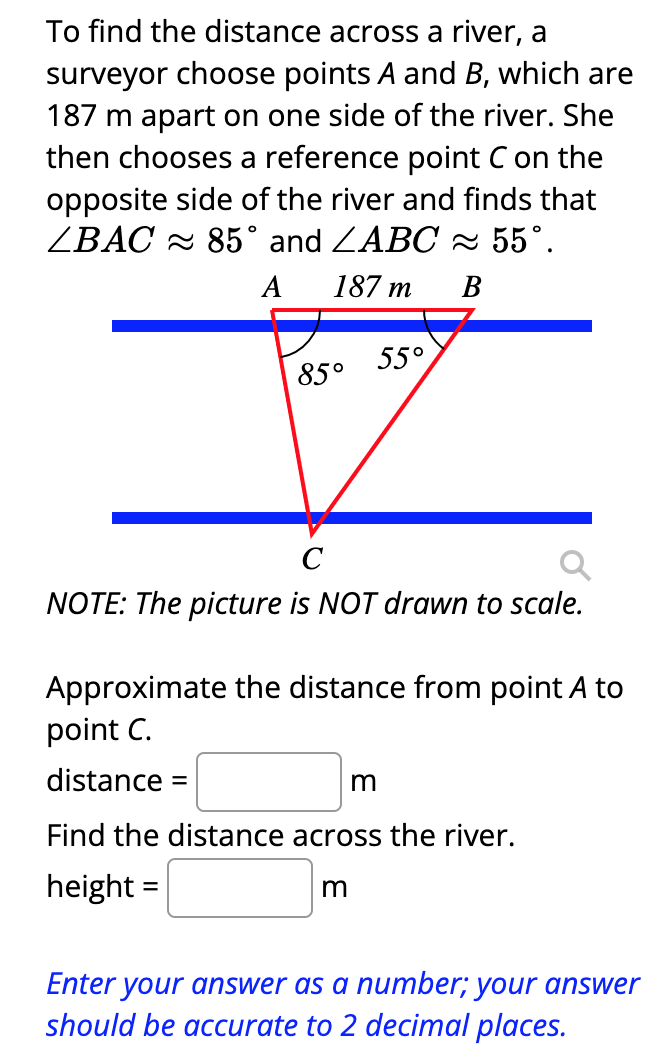 Solved To find the distance across a river, a surveyor | Chegg.com