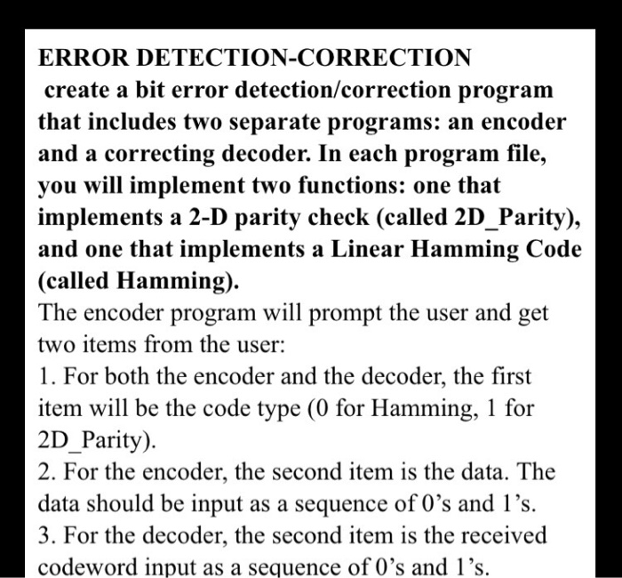 ERROR DETECTION-CORRECTION create a bit error | Chegg.com