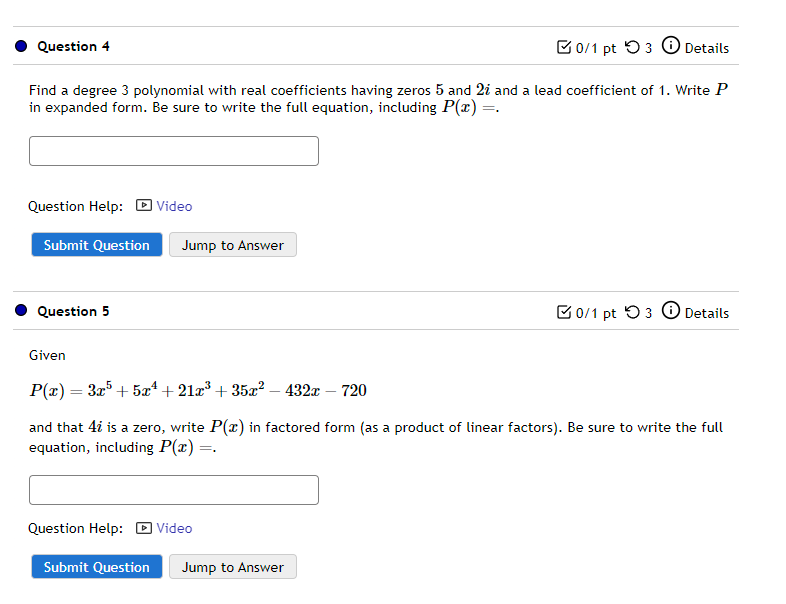 Solved Find a degree 3 polynomial with real coefficients | Chegg.com