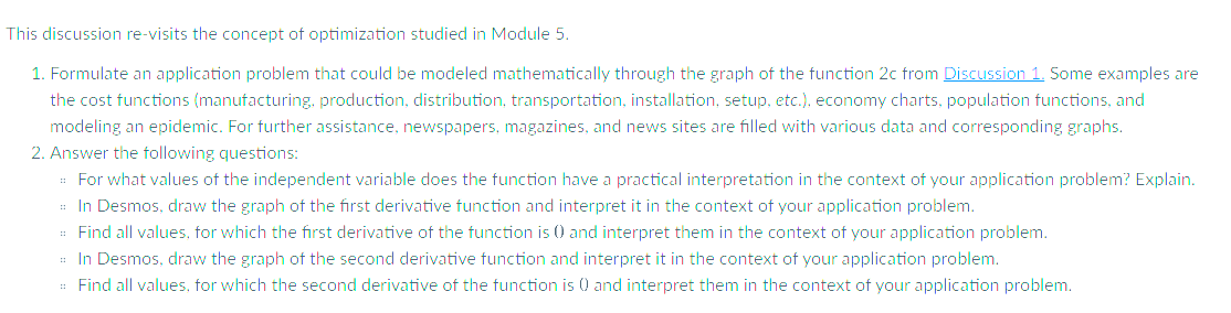 his discussion re-visits the concept of optimization | Chegg.com