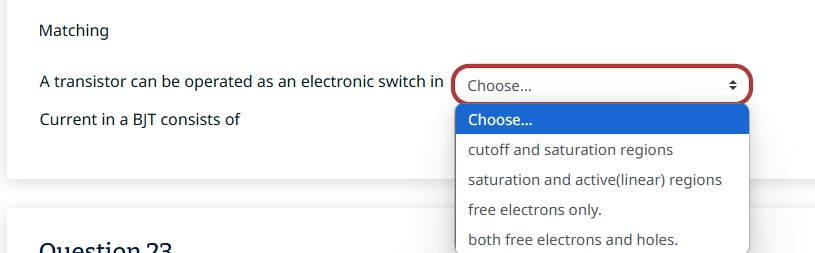 MatchingA transistor can be operated as an electronic | Chegg.com