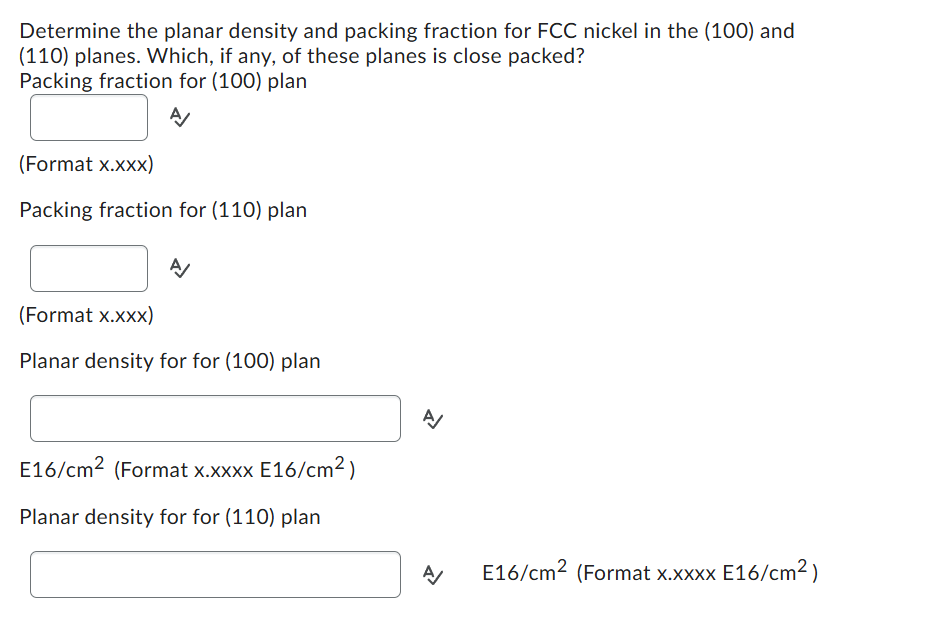 Solved Determine the planar density and packing fraction for | Chegg.com