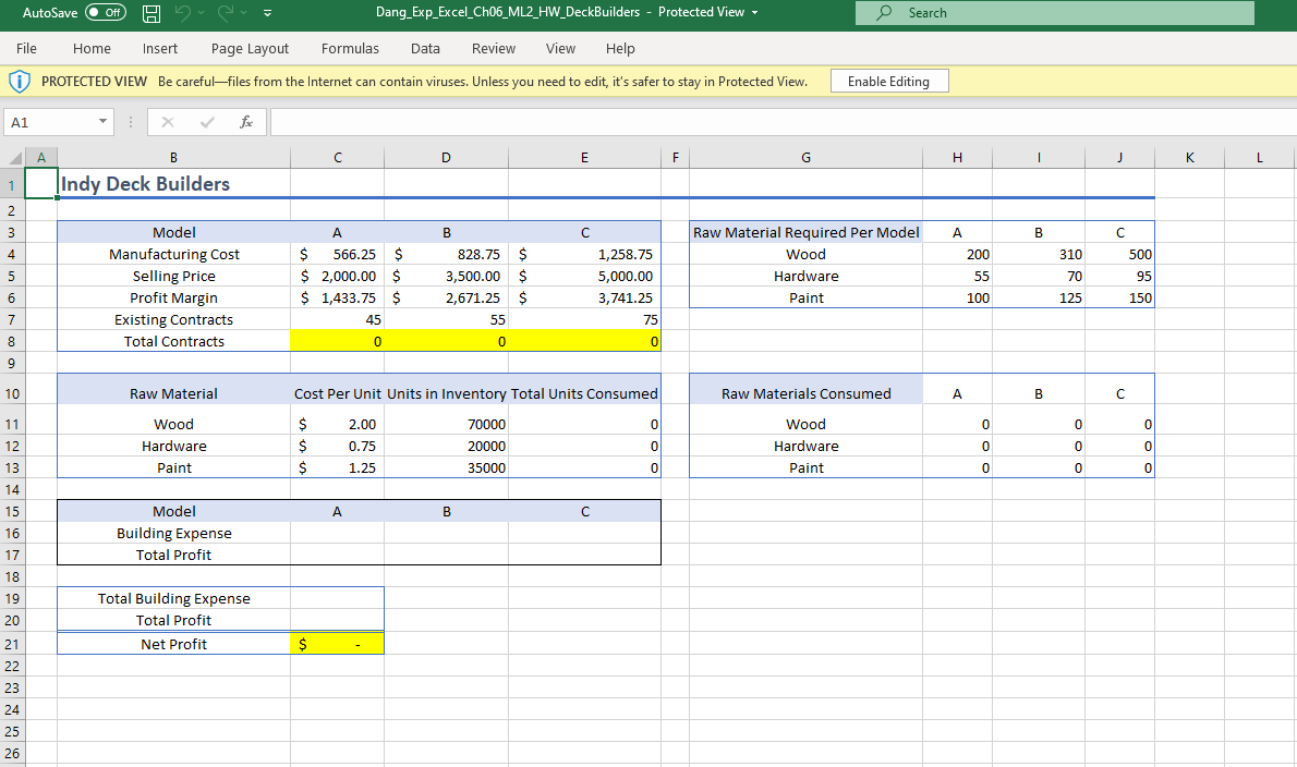 Exp19_Excel_Ch06_ML2_Deck_Builders Project | Chegg.com
