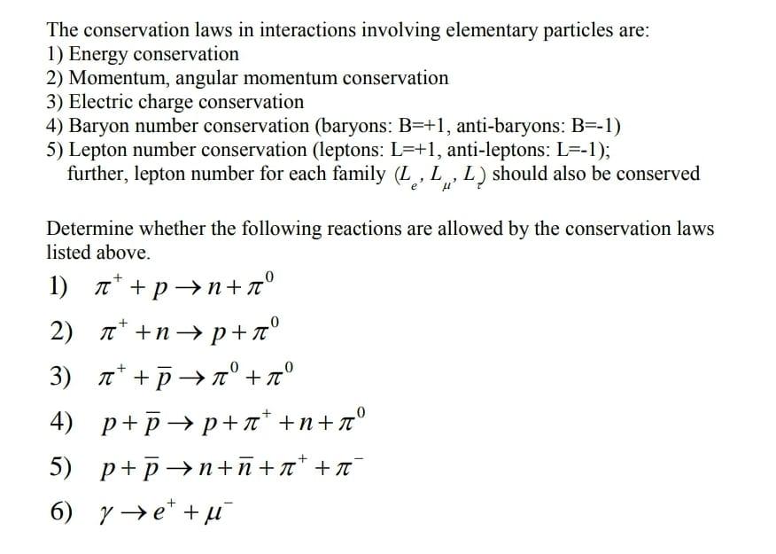 Solved The conservation laws in interactions involving | Chegg.com