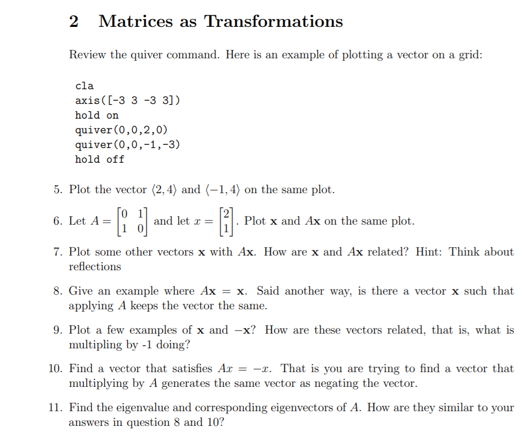 2 Matrices as Transformations Review the quiver | Chegg.com